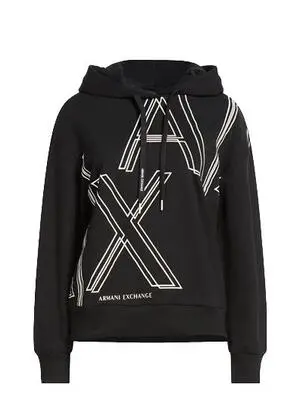 Armani Exchange Cotton-blend Two-tone Print Hooded Sweatshirt - Black