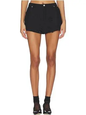 For Love & Lemons Daisy Eyelet Denim Skort - Black