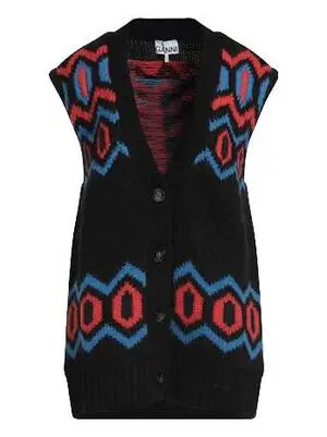 GANNI Organic Wool Geometric-print Cardigan - Black