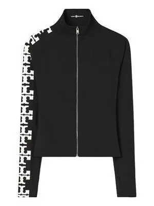 Tory Burch Reflective Nylon Logo Zip Top - Black