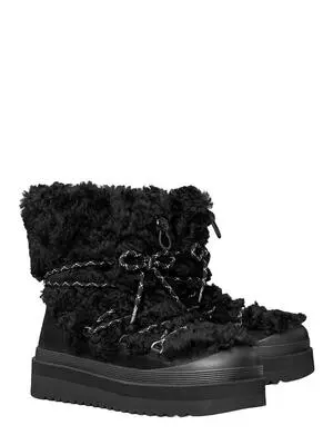 Tory Burch Shearling Lace-Up Boots Perfect Black/perfect Black