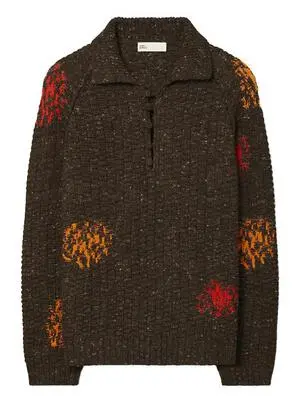 Tory Burch Wool And Alpaca Basketweave Sweater - Brown