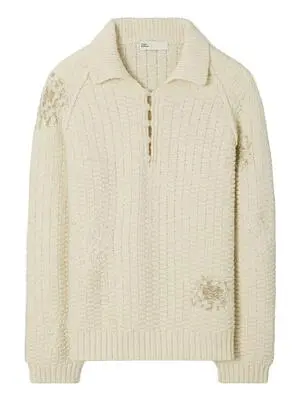 Tory Burch Wool And Alpaca Basketweave Sweater - Cream