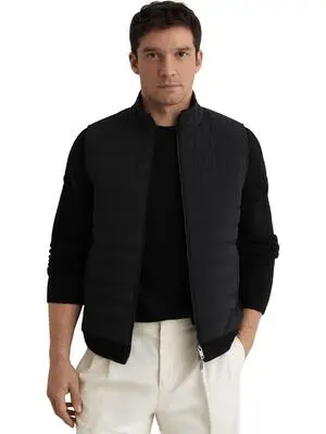 REISS Funnel-neck Quilted Knit Gilet - Black