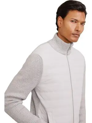 REISS Quilted Rib-knit Funnel-neck Jacket - Soft Grey