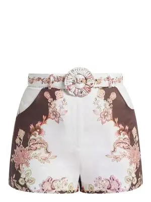 Hemant & Nandita Floral Printed Belted Shorts - White