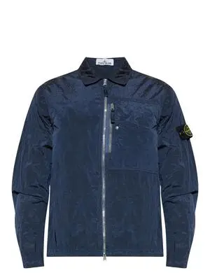 Stone Island Jacket With Logo Patch - Navy Blue