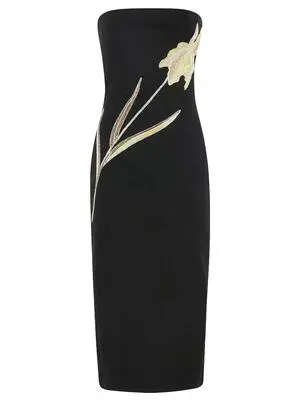 Staud Brooke Floral-embellished Strapless Midi Dress - Black