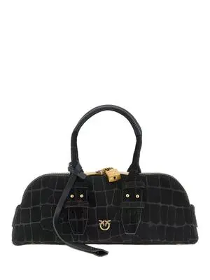 Pinko Coconut-print Handbag With Metal Logo - Black