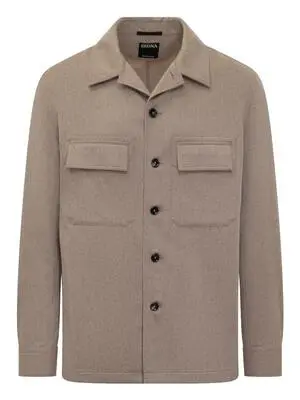 Zegna Wool Overshirt With Pockets - Beige