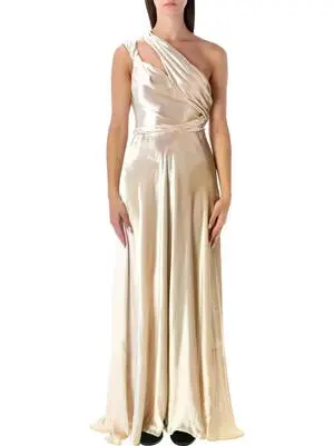 Alberta Ferretti One-shoulder Twisted Maxi Dress - Gold