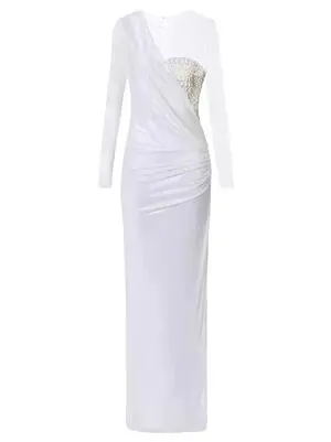 Elisabetta Franchi Tulle-panel Crocodile-effect Maxi Dress - White