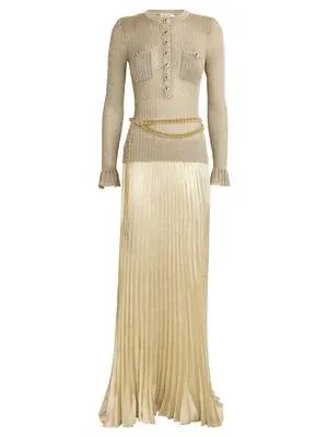 SELF-PORTRAIT Lurex Ribbed Maxi Dress - Gold