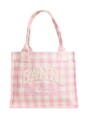 GANNI Large Cotton Shopper Tote Bag - Pink