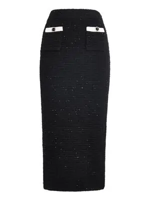 SELF-PORTRAIT Textured Midi Skirt - Black