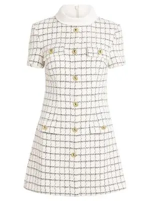 SELF-PORTRAIT Bouclé Check Mini Dress - Ivory