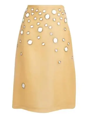 Tory Burch Silk Mirror-embellished Midi Skirt - Beige