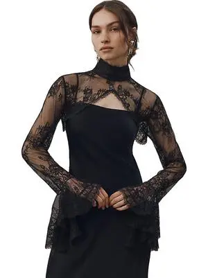 GEISHA DESIGNS Lace Long-sleeve Topper - Black