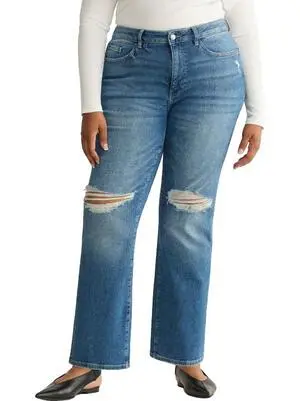 Warp + Weft High Waist Ripped Straight Leg Jeans - Dust It Off
