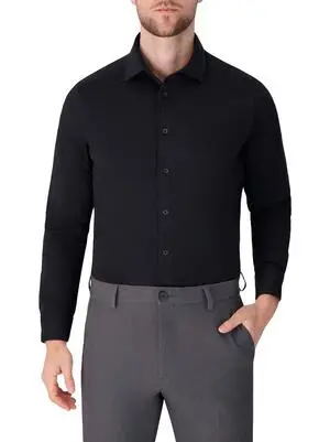VICTOR EMMANUEL Regular Fit Solid Knit Cotton Dress Shirt - Black