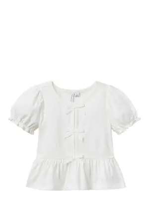 Janie And Jack Bow Peplum Top - White