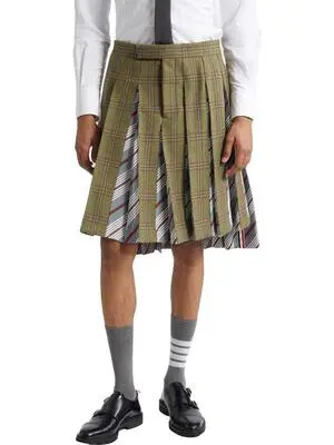 THOM BROWNE Tartan Pleated Wool Backstrap Skirt