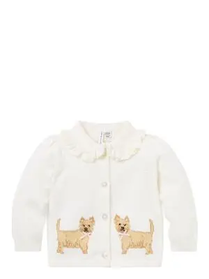 Janie And Jack Baby Dog Ruffle Collar Cardigan - White