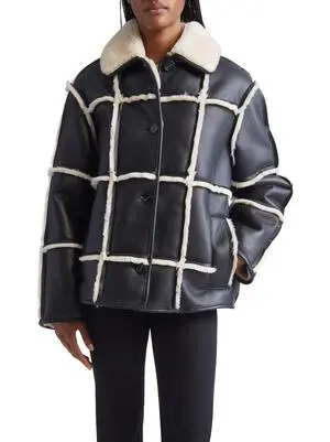 STAND STUDIO Isabella Faux Shearling & Faux Leather Jacket - Black/off White