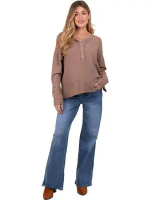 PINKBLUSH Washed Wide Leg Maternity Jeans - Blue