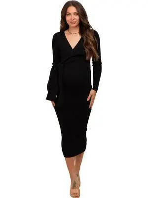PINKBLUSH Fitted Long-sleeve Maternity Dress - Black
