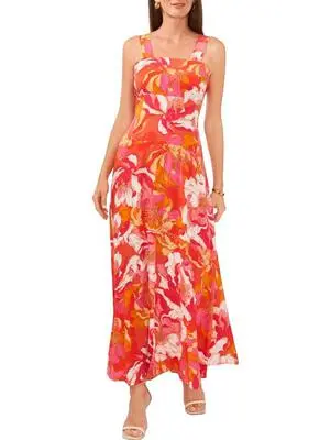 Vince Camuto Printed Tiered Maxi Dress - Radiant Orange