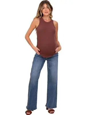 PINKBLUSH Classic Wash Wide Leg Maternity Jeans - Blue