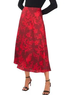 Vince Camuto Floral Bias Cut Midi Skirt - Crimson