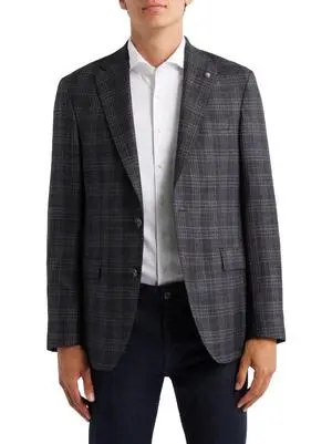 JACK VICTOR Midland Contemporary Fit Plaid Sport Coat - Charcoal