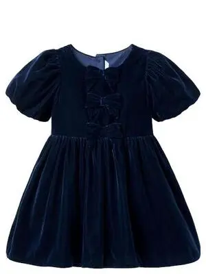 Janie And Jack Velvet Bow Dress - Blue