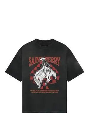 SAINT PERRY Horizon Rider Leather Card Case T-shirt - Black