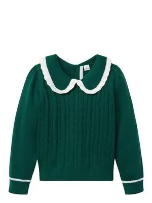 Janie And Jack Cable Knit Collared Sweater - Green