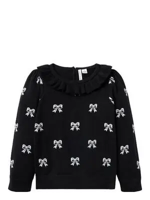 Janie And Jack Bow Puff Sleeve Sweater - Black
