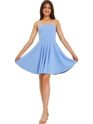 UN DEUX TROIS Textured Fit And Flare Stretch Dress - Lightblue