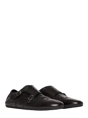 SCAROSSO Double Monk Strap Shoes - Black - Calf