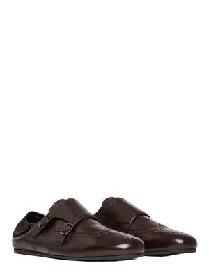 SCAROSSO Double Monk Strap Shoes - Dark Brown - Calf