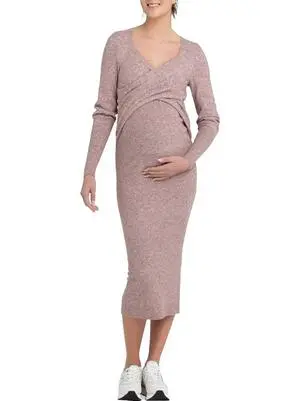 RIPE MATERNITY Heidi Long Sleeve Maternity/nursing Dress - Pink Marl