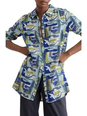 SEASALT CORNWALL Abstract Print Cotton Blend Button-up Shirt - Windowscape Sketch Chalk