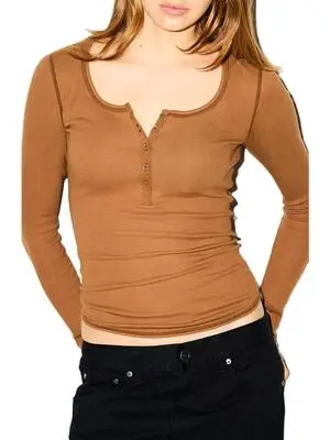 SKIMS Cotton Rib Scoop Neck Henley Chai