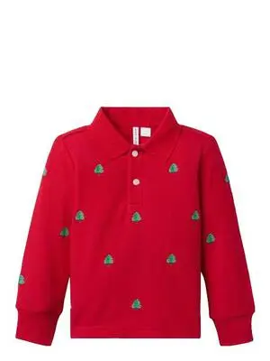 Janie And Jack Embroide Tree Pique Polo - Red