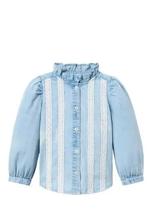 Janie And Jack Chambray Lace Shirt - Blue