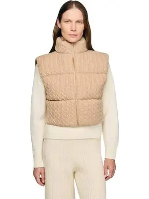 Sandro Sleeveless Cable Knit Puffer Vest - Beige