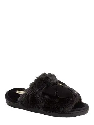 DEARFOAMS Bianca Pile Slide Slipper With Bow Black