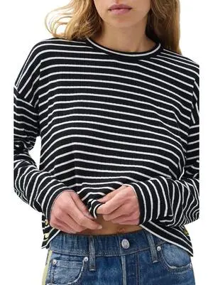 Rag & Bone Stripe Long Sleeve Rib Top - Black Multi