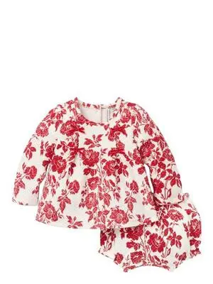 Janie And Jack Floral Quilted Bow Baby Set - Red Multi